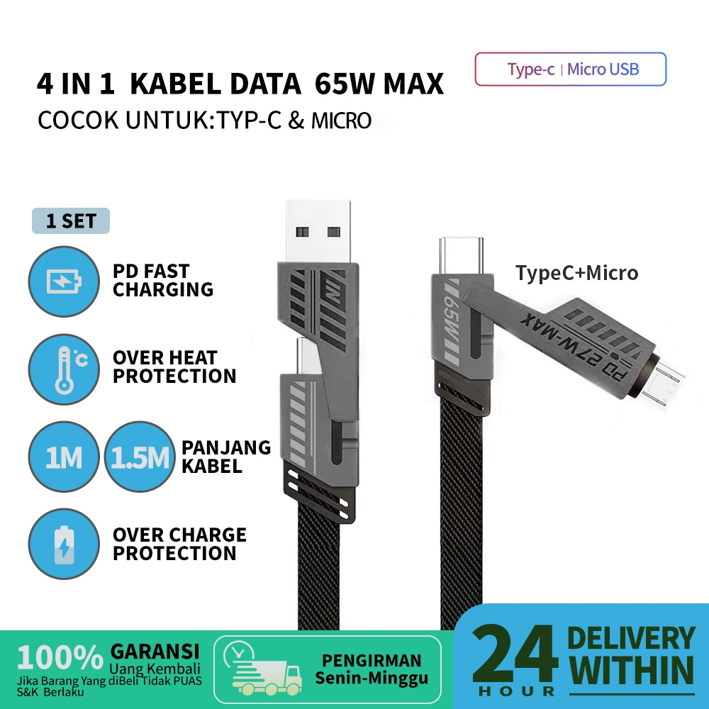 Jual Kabel Data Fast Charging 4 IN 1 USB Type A, Type C, Micro USB ...