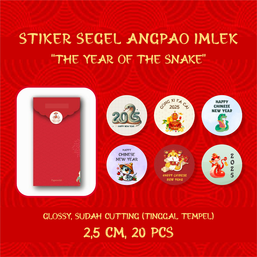 Jual 20 pcs Stiker Segel Angpau Imlek 2025 The Year Of The Snake ...