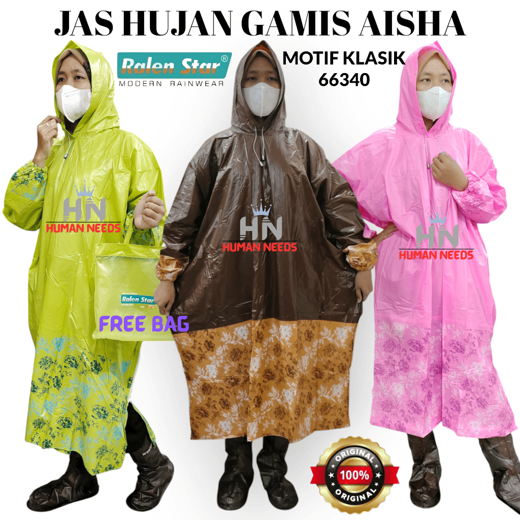 Jual Jas Hujan Gamis Aisha Ralen Star 66340 Mantel Ujan Terusan Wanita Mantol Muslimah Raincoat ...