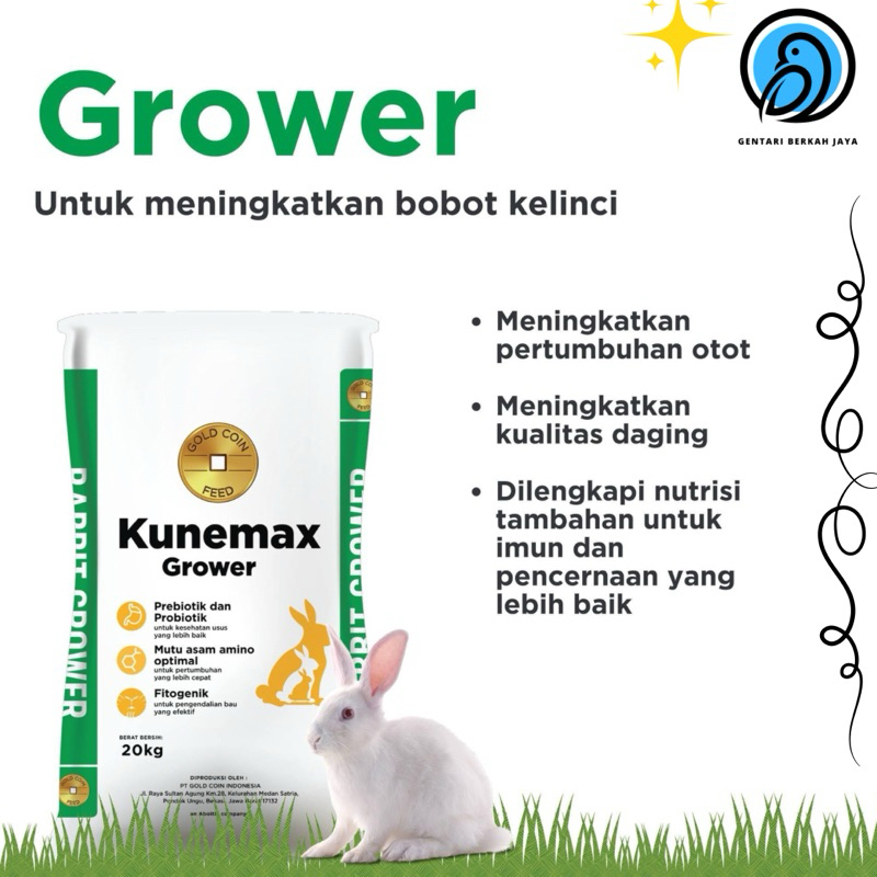 Jual PAKAN KELINCI KUNEMAX GROWER GOLD COIN KEMASAN 1 KG | Shopee Indonesia
