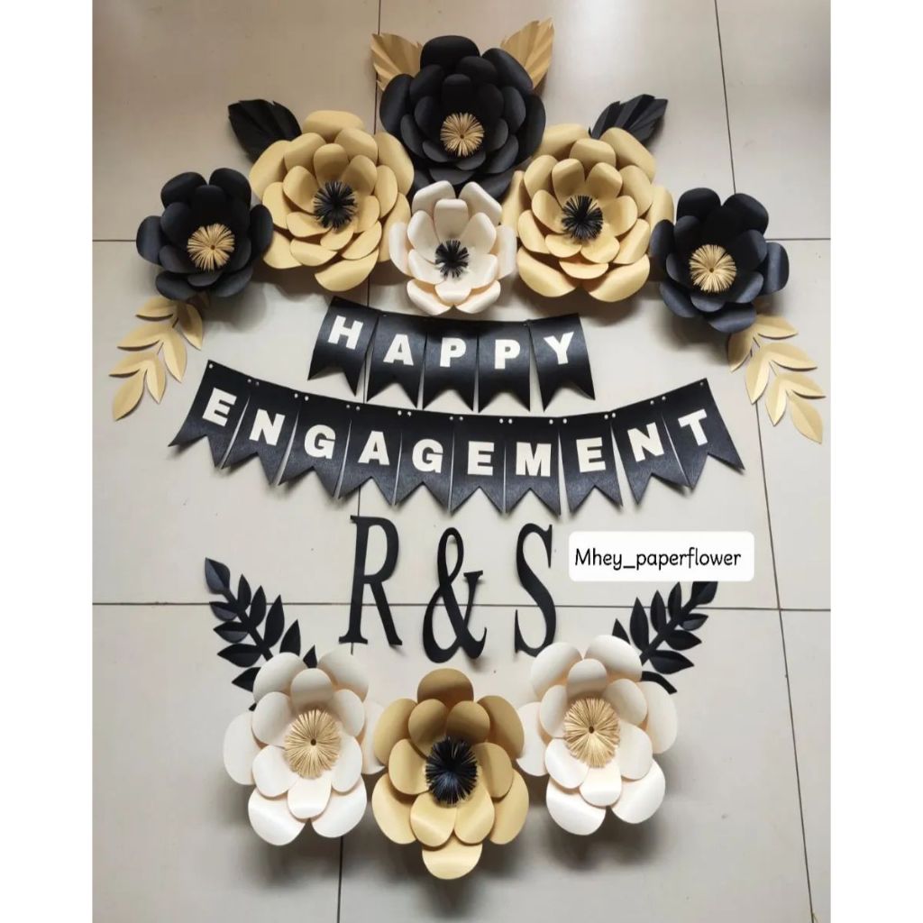Jual ( 9 bunga + nama ) paper flower dekorasi backdrop lamaran tunangan ...