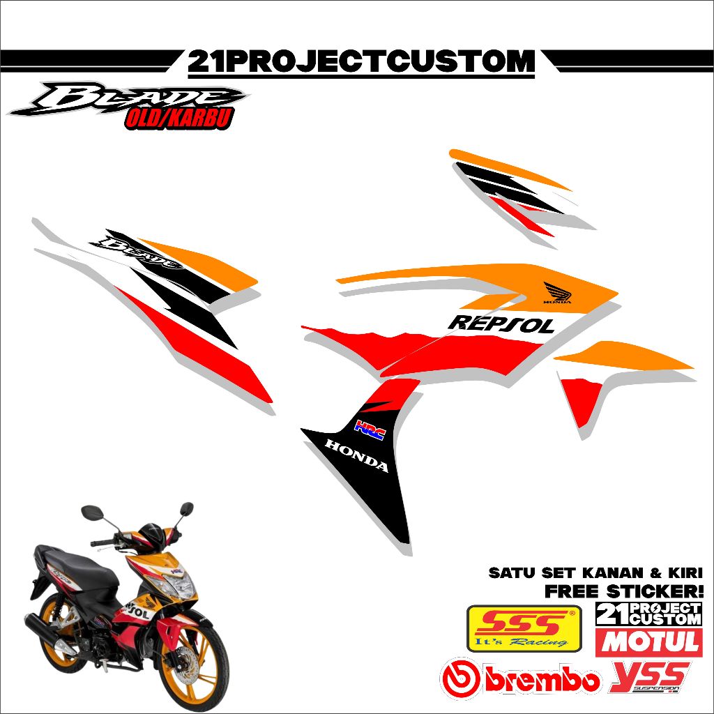 Jual STICKER STRIPPING HONDA BLADE OLD 110 KARBU REPSOL SEMI FULL BODY ...