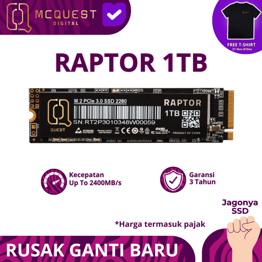 Jual McQuest Raptor SSD M.2 Pcie NVMe Gen3 1TB - SSD M2 1TB | Shopee ...