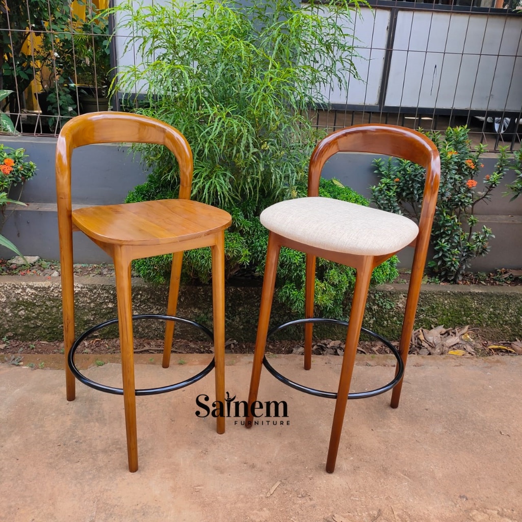 Jual Kursi Bar Stool Tinggi Kayu Jati Modern Kombinasi Pijakan Besi ...