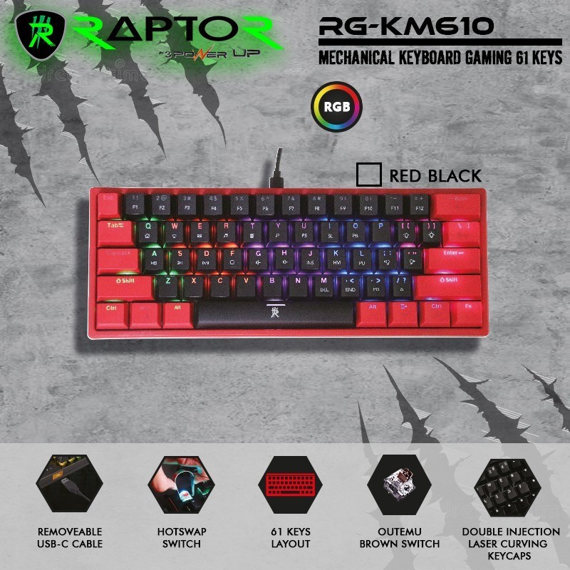 Jual KEYBOARD MECHA HOTSWAP OUTEMU BROWNSWITCH 61 KEYS RGB RAPTOR KM610 ...