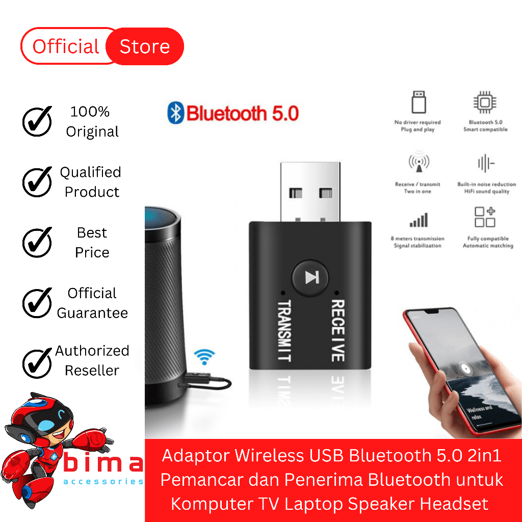 Jual Adaptor Bluetooth Transmitter Receiver Wireless USB Dongle BT 5.0 ...