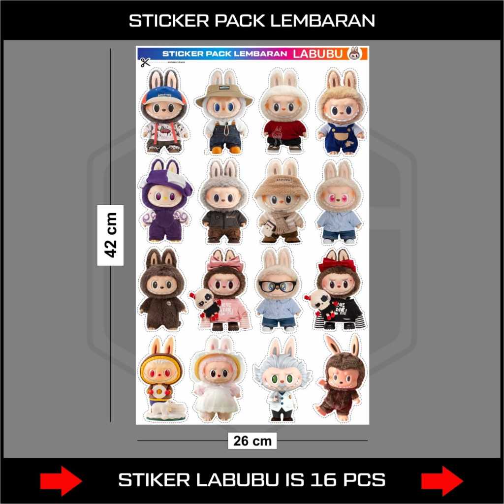 Jual STIKER PACK LABUBU UKURAN BESAR ISI 16 MOTIF / STICKER VINYL KACA ...