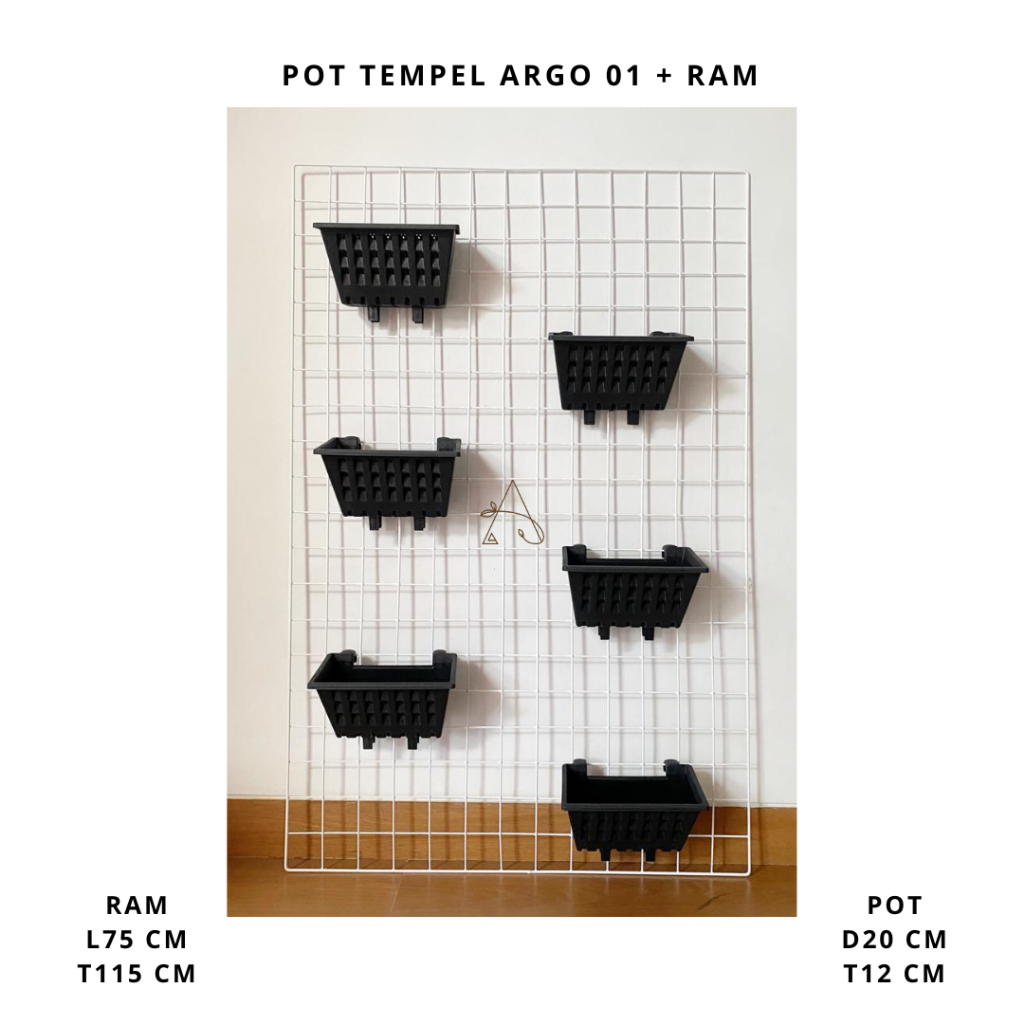 Jual Set Pot Tempel Argo Hitam dan Besi Putih 75 x 115 cm + 6 Pot ...