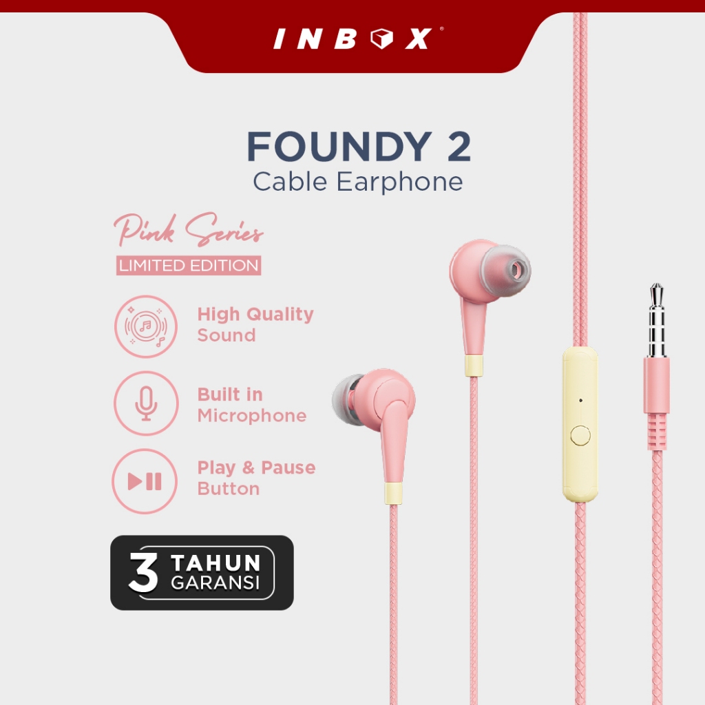 Jual Inbox Earphone Foundy 2 Pink Headset dengan Microphone dan Super ...
