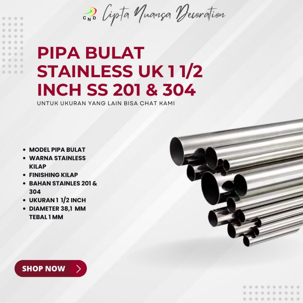 Jual PIPA STAINLESS 1½" INCH / PIPA BULAT STAINLESS 1.5" SS 201 & SS 304 | Shopee Indonesia