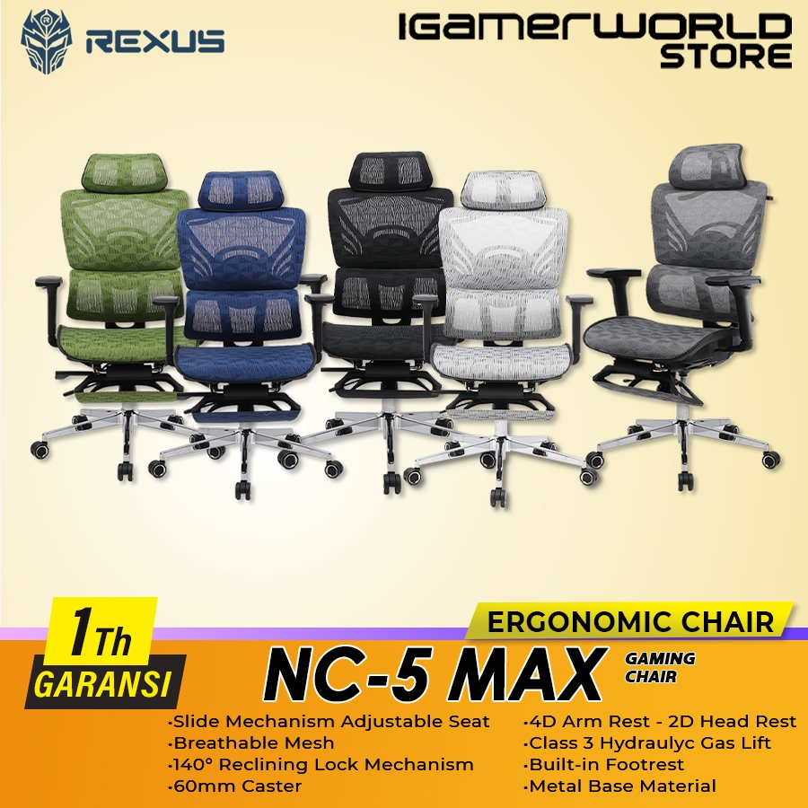 Jual Rexus NC 5 / NC5 MAX Slide Mechanism Seat Ergonomic Mesh Gaming ...