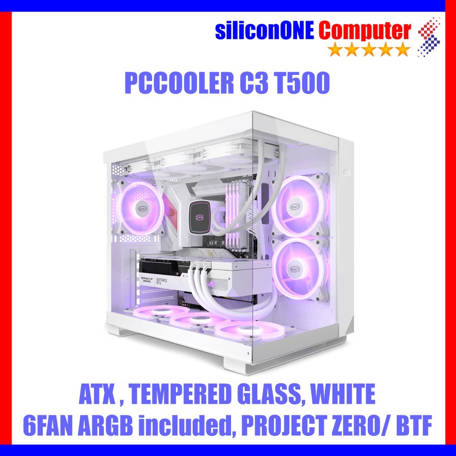 Jual PCCooler C3 T500 ARGB WH Casing 6FAN ARGB ATX Project Zero BTF ...