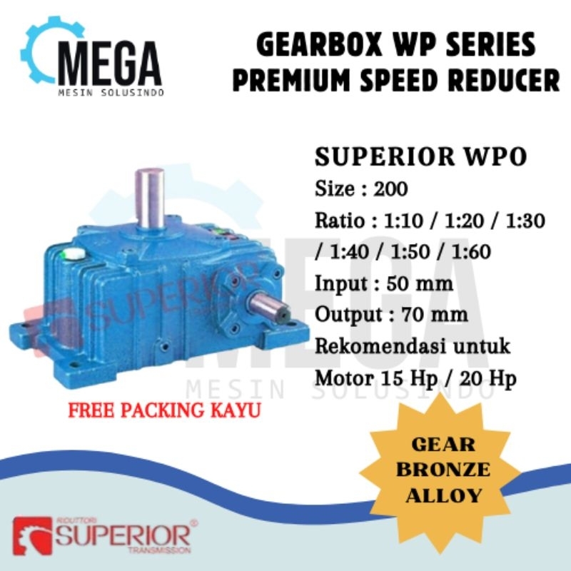 Jual Superior Gearbox WPO 200 ratio 1:10 - 1:60 Speed Reducer Worm Gear ...