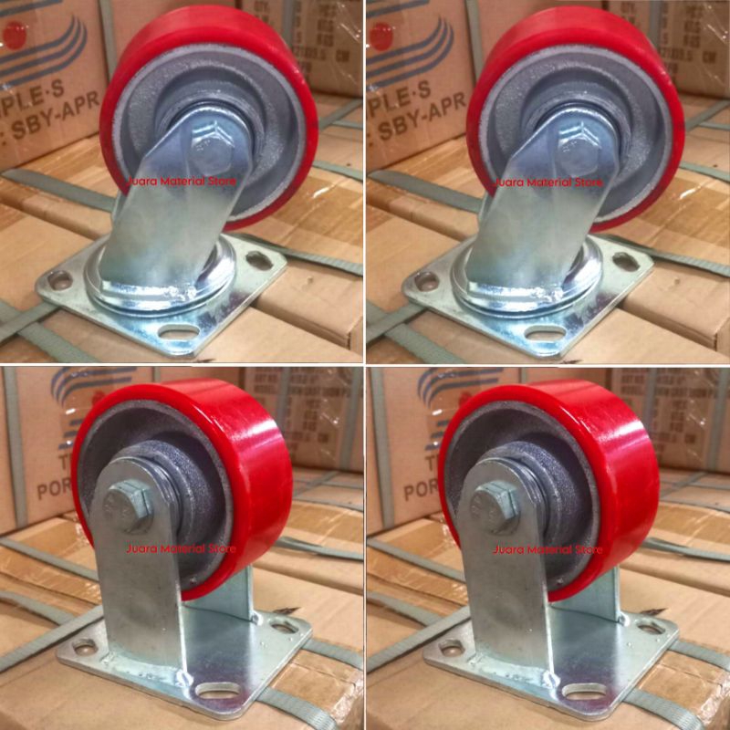 Jual [4 PCS] Roda Trolly 4 inch 100 mm PU Heavy Duty (2 Hidup + 2 Mati ...