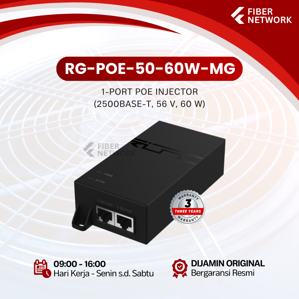 Jual REYEE RG-POE-50-60W-MG 1-port PoE adapter (25000Base-T, 50V, 60W ...