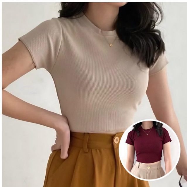 Jual JULYFASHION - Basic Crop Knit Rib Crop Top 01 | Shopee Indonesia