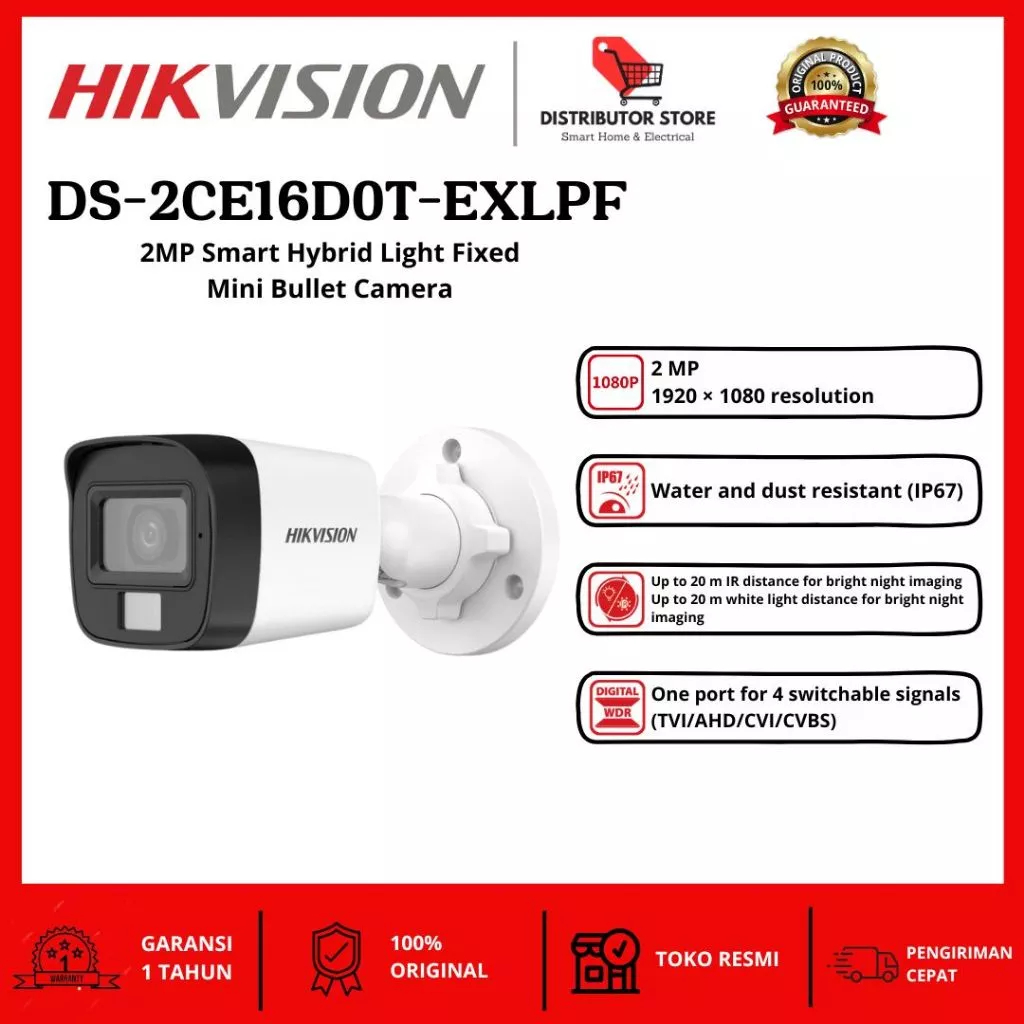 Jual CAMERA ANALOG OUTDOOR HIKVISION 2MP DS-2CE16D0T-EXLPF | Shopee Indonesia