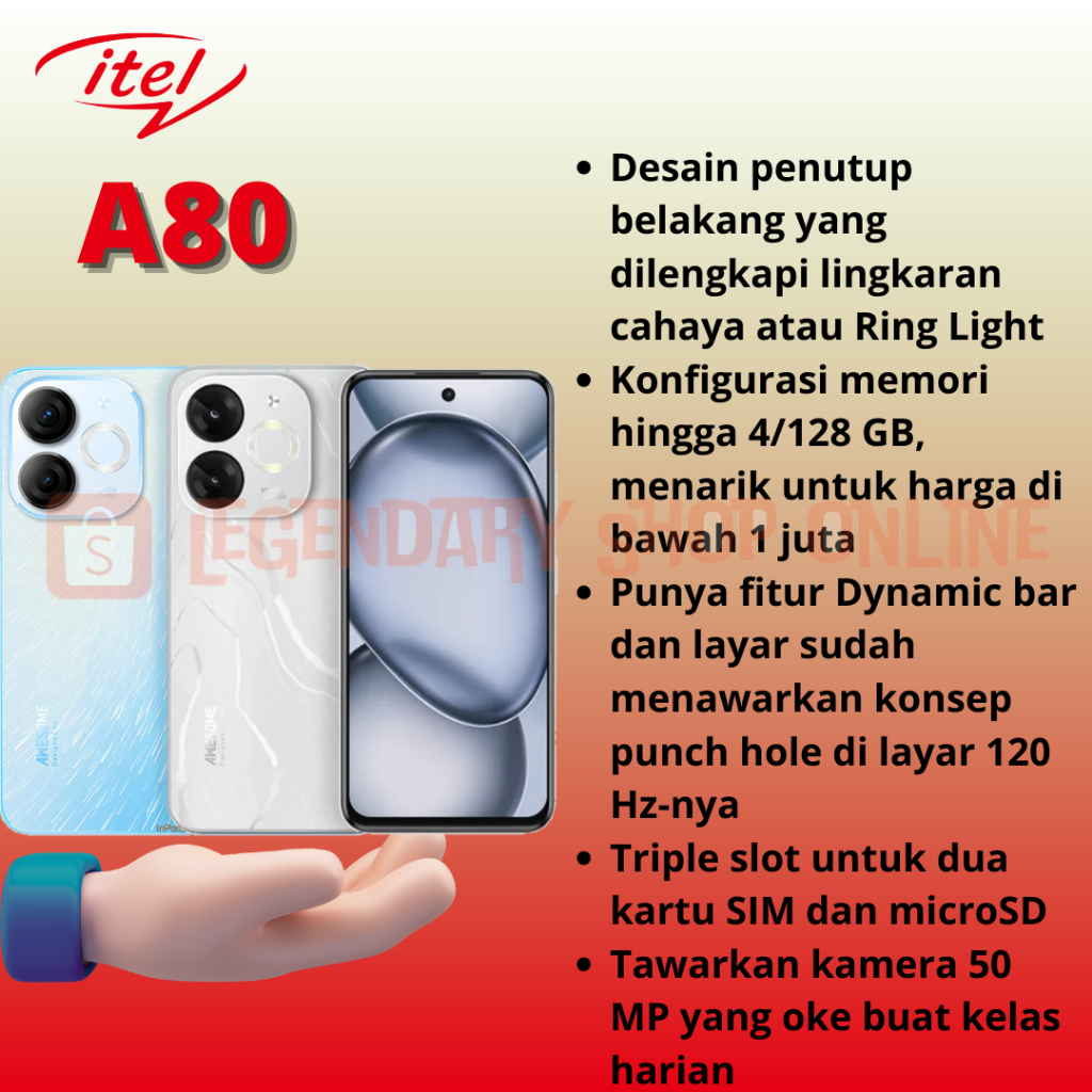 Jual itel A80 4+4/128GB Memory - 50MP Super HDR Camera - Pioneering Design - 6.7" Punch Hole ...