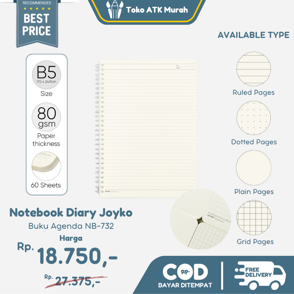 Jual Notebook B5 Joyko NB-732 Grid / Ruled / Plain / Dotted 60 Lembar ...