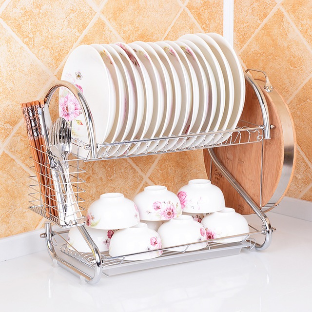 Jual Kitchen Living Rak Piring Minimalis Bahan Stainless 2 Susun Ukuran ...