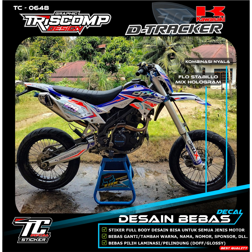 Jual Decal custom KLX dtracker 150 new stiker timbul kombinasi flo ...