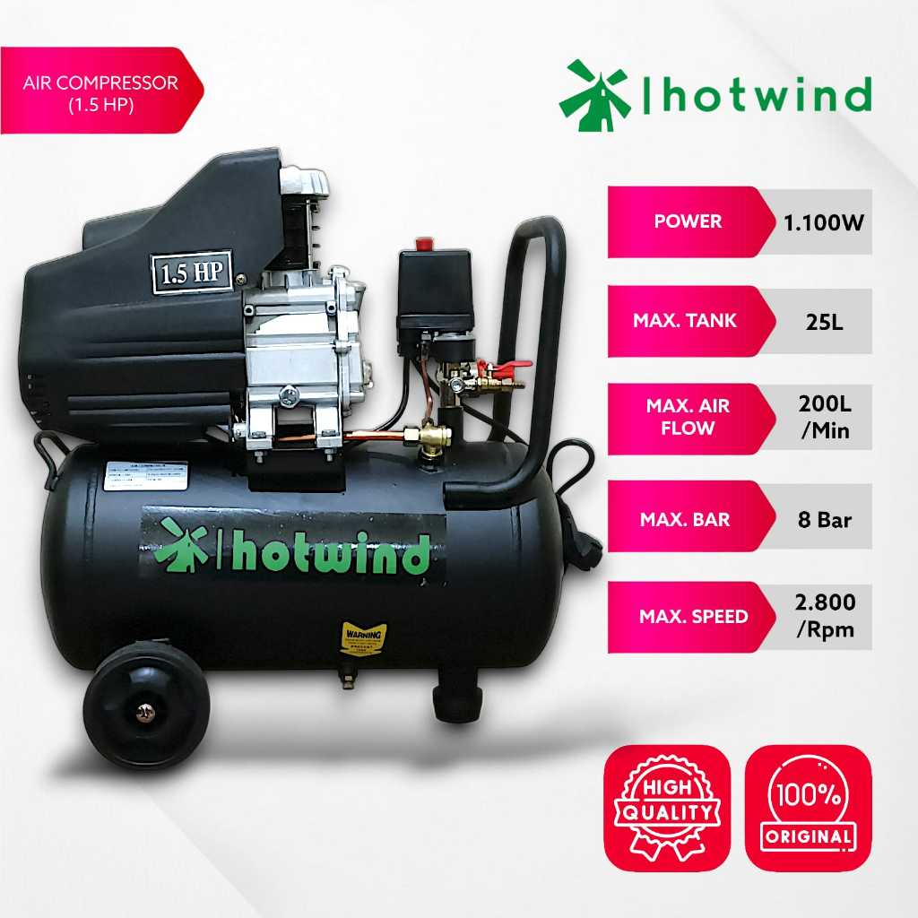 Jual MESIN POMPA ANGIN KOMPRESOR ANGIN LISTRIK 1.5HP 25LITER HOTWIND ...