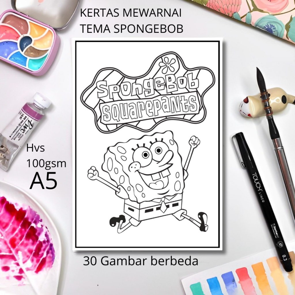Jual 30 Gambar Kertas mewarnai anak / Coloring / Sketa Tema Spongebob ...