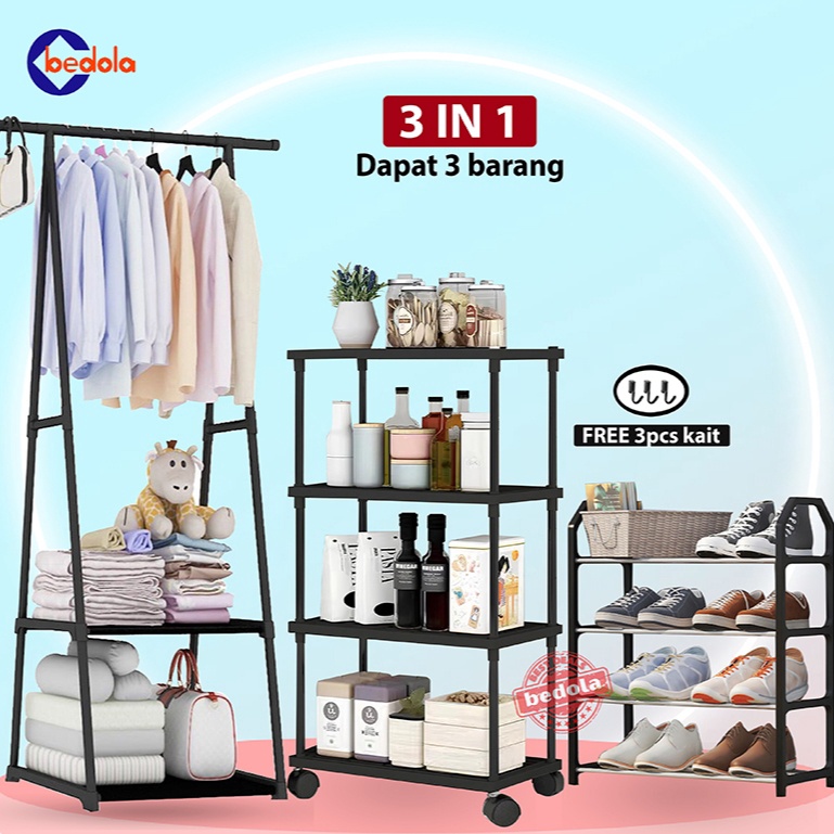 Jual Pusat Jual Bedola combo 3 in 1 COD triangle rak baju rak dapur 4 ...