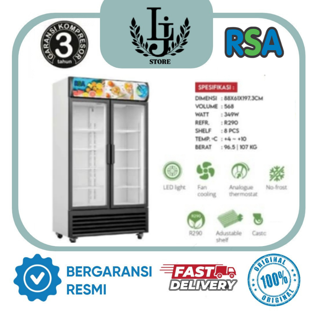 Jual Showcase Cooler RSA 2 Pintu TOPAZ 600 / TOPAZ750 Kulkas Lemari ...