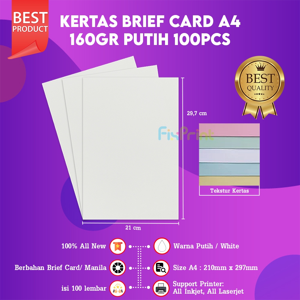 Jual FixPrint Kertas Karton Brief Card Kertas BC A4 160 Gsm isi 100 lembar | Shopee Indonesia