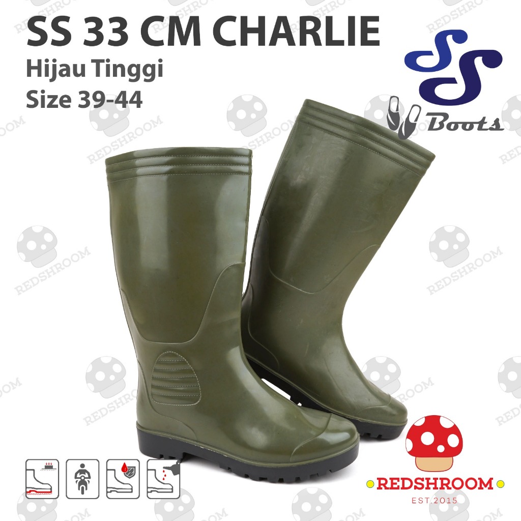 Jual Sepatu Boot Tinggi SS boots Charlie Hijau Boots Karet Lokal Anti ...
