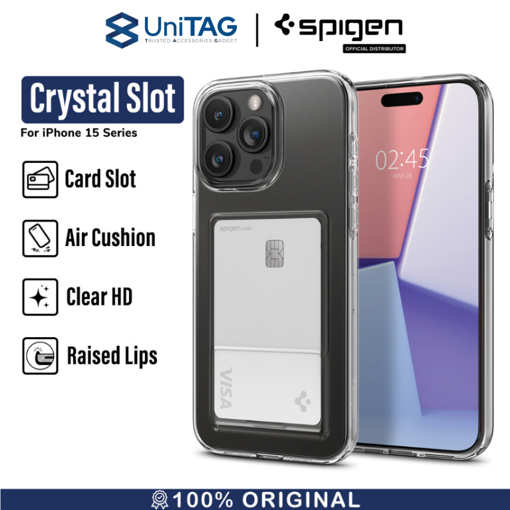 Jual Case iPhone 15 Pro Max Plus Spigen Crystal Slot Card Clear Soft ...