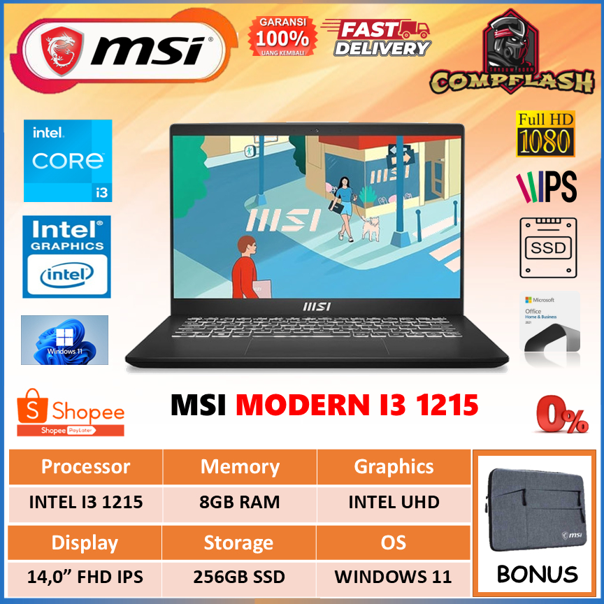 Jual LAPTOP MSI MODERN 14 INTEL CORE i3 1215 8GB 256GB SSD WINDOWS 11 ...