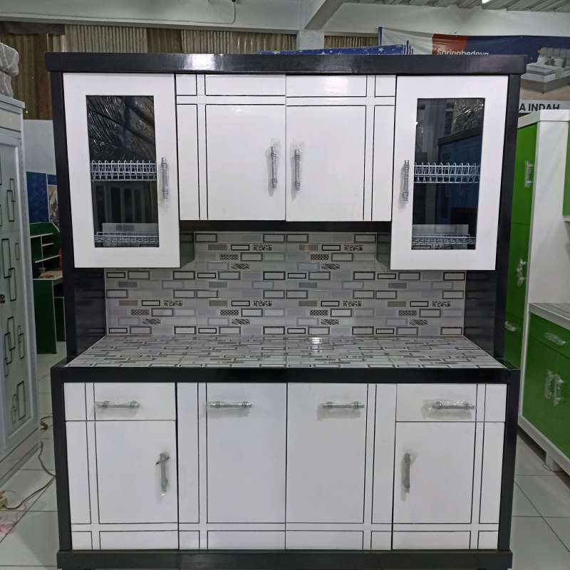 Jual Kitchen Set Lemari Sayur 4 Pintu Rak Piring Warna Putih List Hitam ...