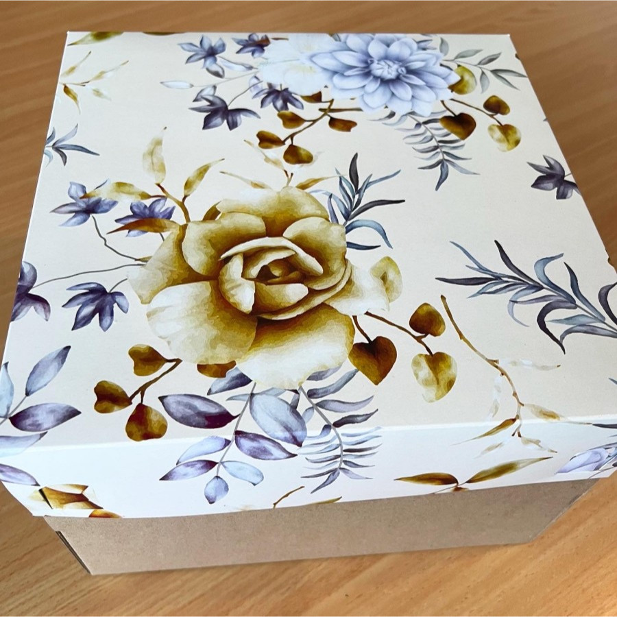 Jual 10 Pcs Box Kue Bolu Dus Motif Two Flower Bahan Corrugated Kotak ...