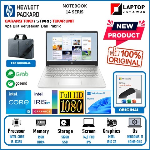 Jual Laptop Hp 14 i5 1235 16GB 512GB W11+OHS 14.0FHD IPS BLIT 2Y ...