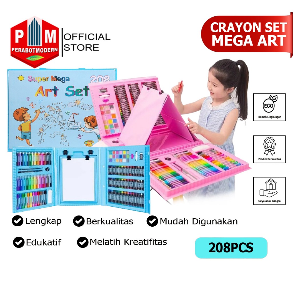 Jual Alat Lukis Set Super Mega Art 208 PCS Crayon Oil Paste Pensil ...