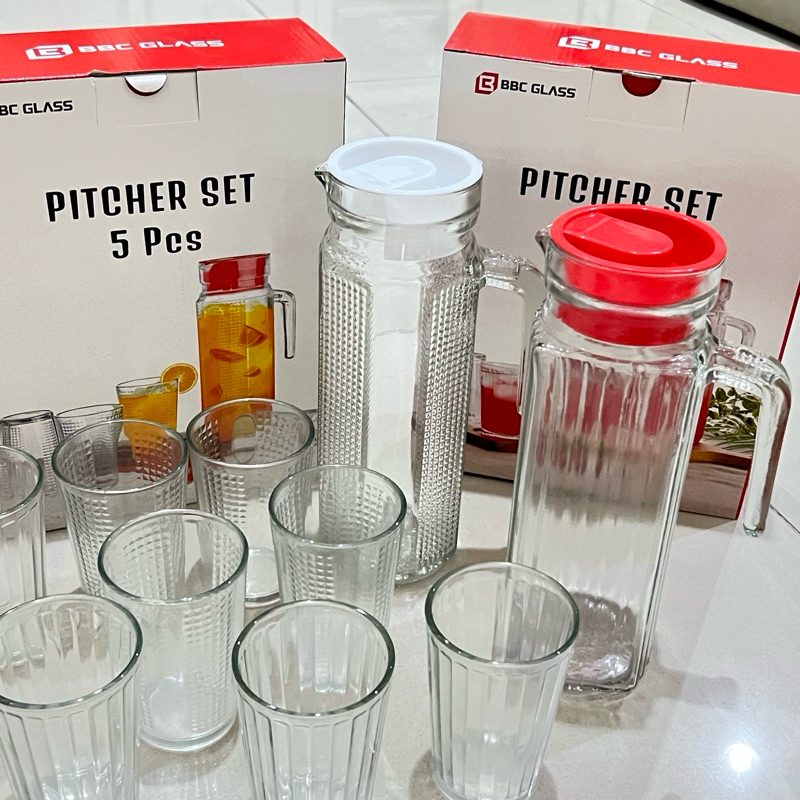 Jual satu set pitcher 5 in 1 set kado motif garis dan timbul | Shopee ...