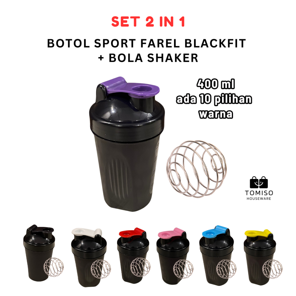 Jual SET 2 IN 1 BOTOL SPORT FAREL & BOLA SHAKER edisi BLACKFIT 400ml ...