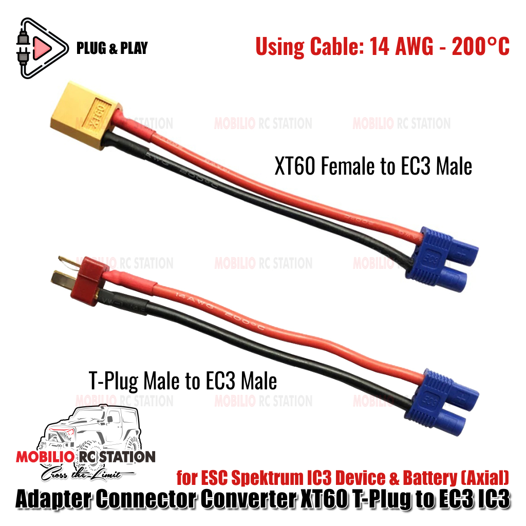 Jual Adapter Connector Converter XT60 T-Plug to EC3 IC3 for Spektrum Axial | Shopee Indonesia