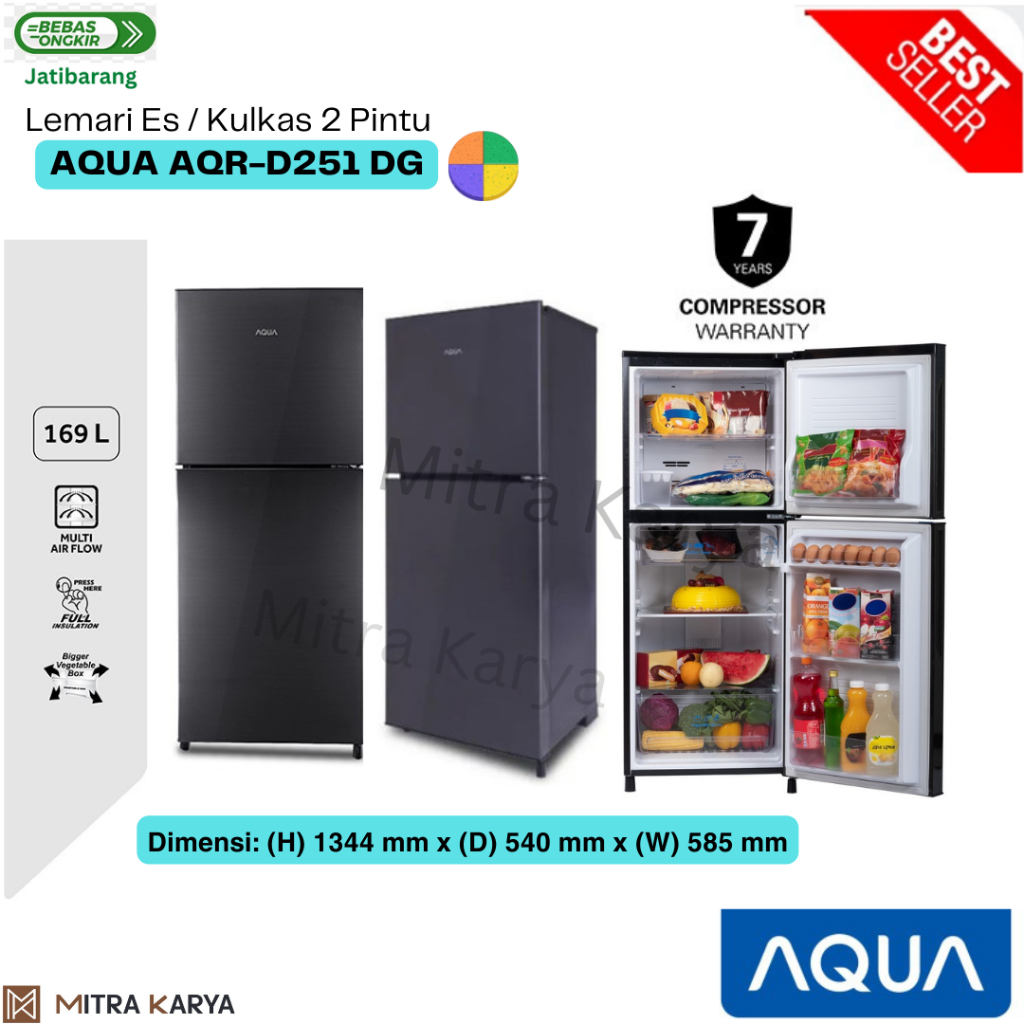 Jual Kulkas Aqua / Lemari Es 2 Pintu 203 Liter AQR-D251 LS/DS Indramayu | Shopee Indonesia