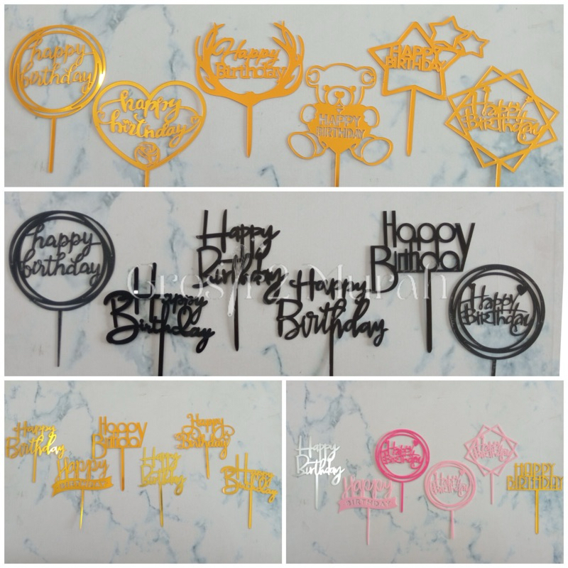 Jual isi 10 Topper HBD Acrylic / topper akrilik happy birthday isi 10 ...