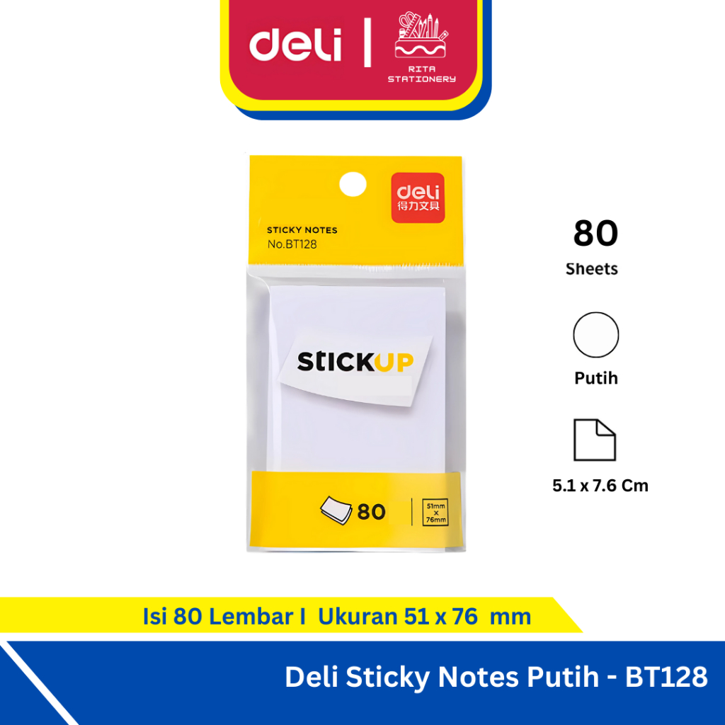 Jual Deli Memo Tempel / Sticky Notes 80 Lembar Warna Putih - BT128 ...