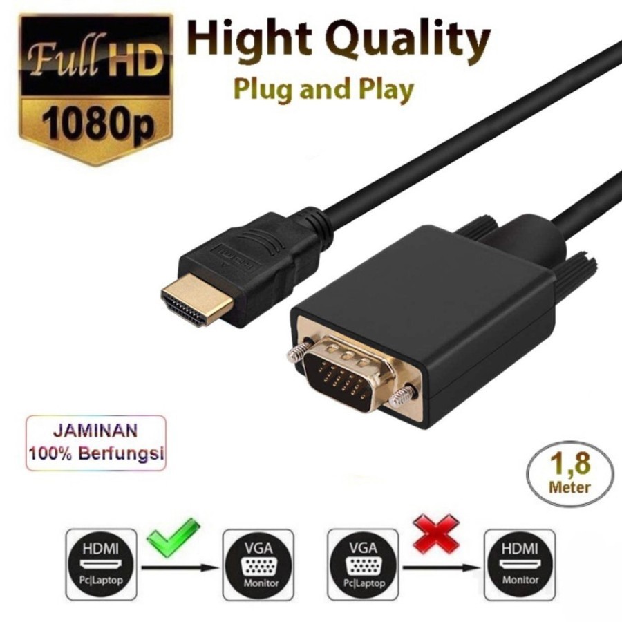 Jual Kabel HDMI to VGA 1.8m, 3m Full HD Adapter Cable | Shopee Indonesia