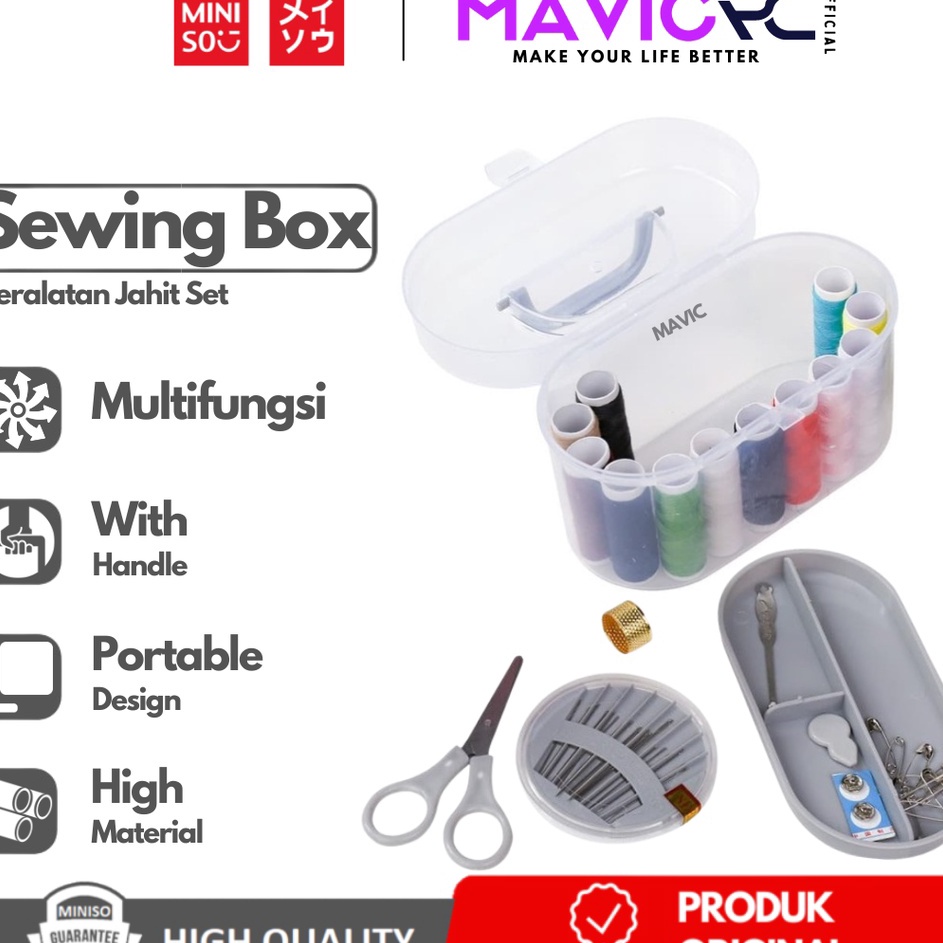 Jual Paket Populer MINISO Set Kotak Alat Jahit DIY 1 Warna Benang Kotak ...