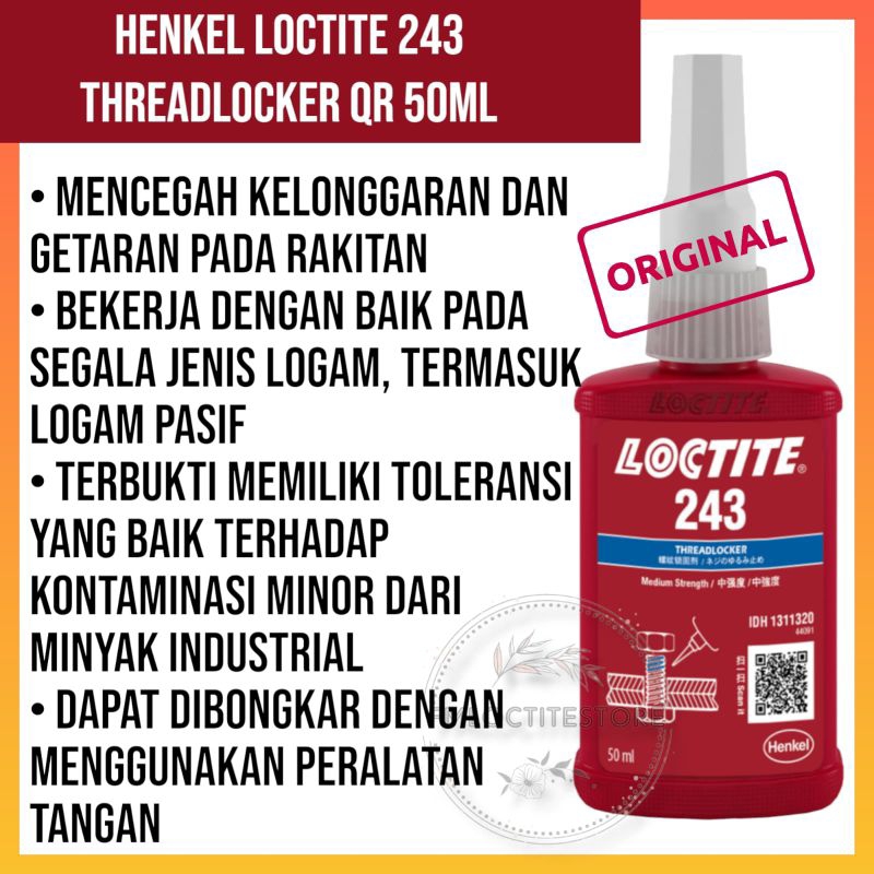 Jual LEM BAUT MATERIAL SEKRUP ULIR 243 THREADLOCKER MEDIUM STRENGTH QR 50 ML | Shopee Indonesia