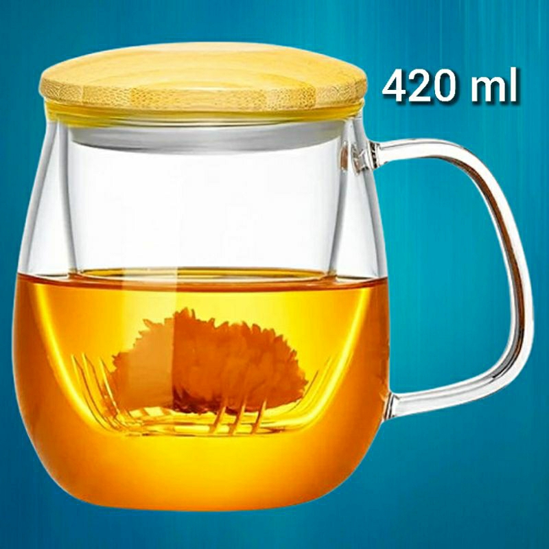 Jual One Two Cups Mug Cangkir Gelas Teh Kopi Set Saringan Kaca Rempah Tahan Panas Infuser Filter ...