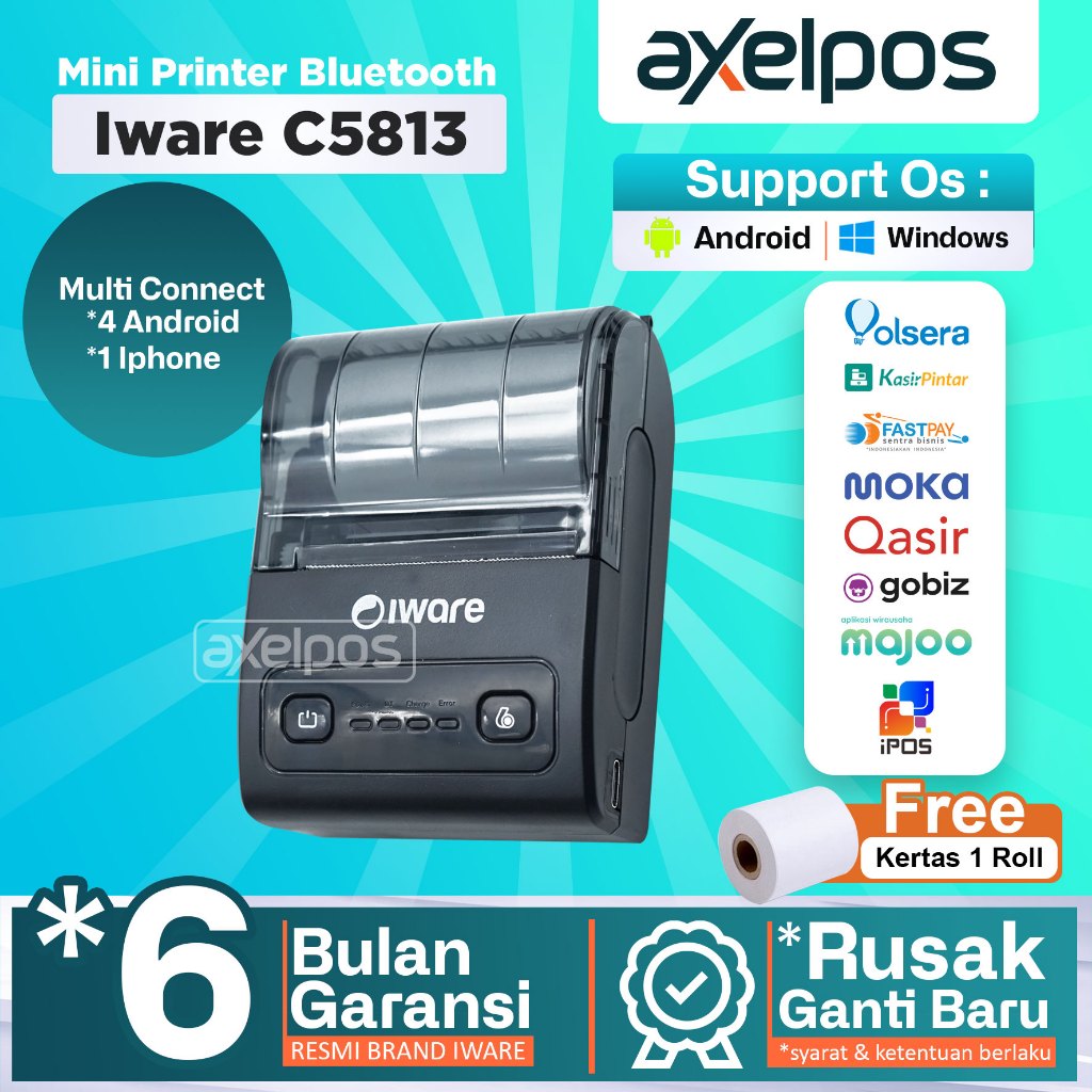 Jual Axelpos Mini Printer Bluetooth Thermal Kasir 58mm Iware C5813 ...