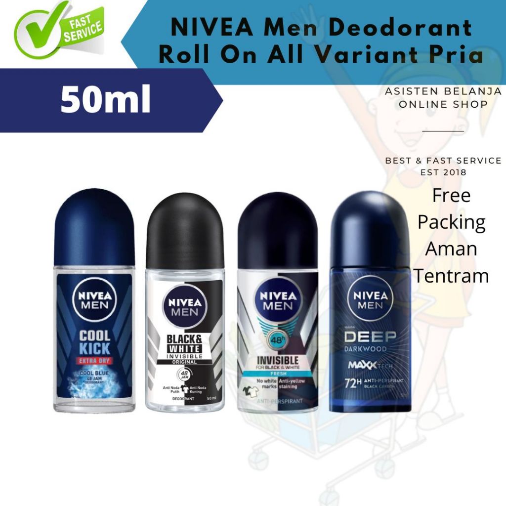 Jual NIVEA Men Deodorant Roll On Cool Kick / Invisible Fresh 50 ml 50 ...