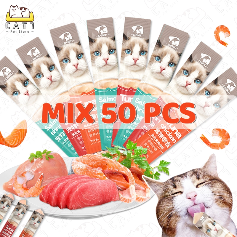 Jual 50PCS Snack Kucing Mix Makanan Kucing Basah 15gr/pc Cat Strip ...